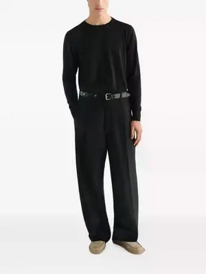 LEMAIRE Crew-neck Sweater In Fine Mouliné Merino Wool - Black