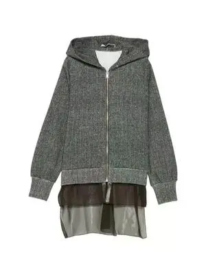 Undercover Herringbone-pattern Layered-hem Hoodie