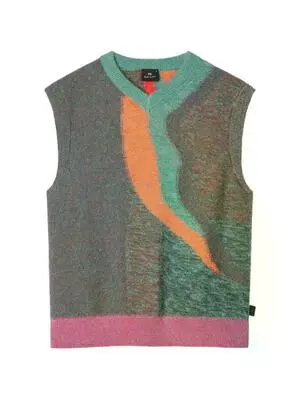 Paul Smith Abstract-pattern V-neck Knitted Vest - Grey