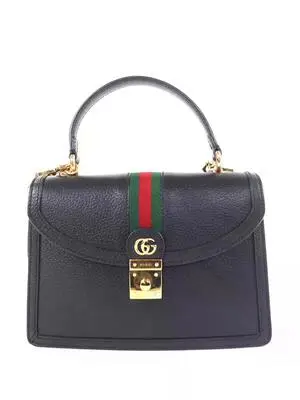 Gucci 2000-2015 Small Calfskin Web Ophidia Top Handle Flap Satchel - Black