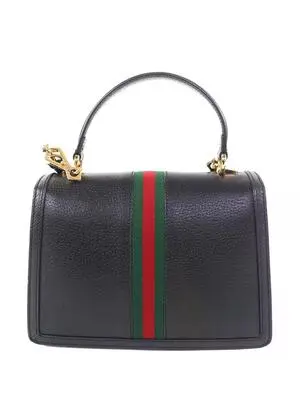 Gucci 2000-2015 Small Calfskin Web Ophidia Top Handle Flap Satchel - Black