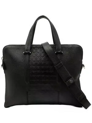 FERRAGAMO 2010-2026 Gancini Embossed Leather Trimmed Business Bag - Black