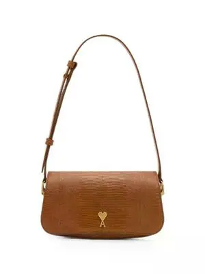 AMI Paris Lizard-embossed Cowhide-leather Paris Paris Shoulder Bag - Brown