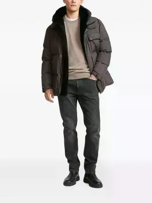 YVES SALOMON Shearling-trim Padded Coat - Brown