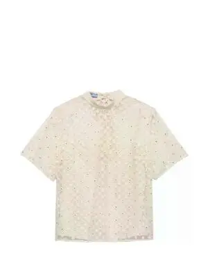Prada Embroidered Lace Top - Neutrals