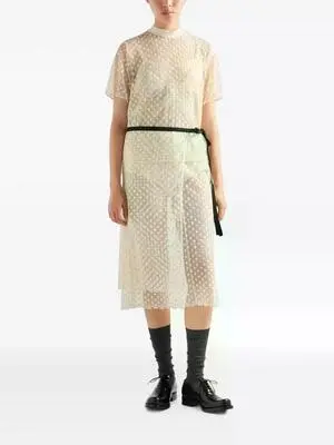 Prada Embroidered Lace Top - Neutrals