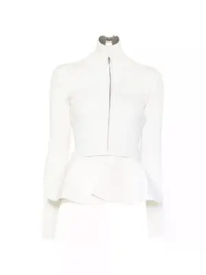 JUUN.J Peplum Zip-up Cardigan - Neutrals