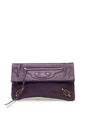 Balenciaga 2005-2026 Lambskin Motocross Classic Envelope Clutch Bag - Purple
