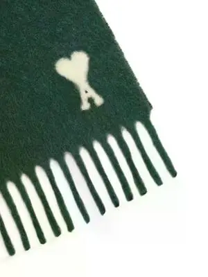 AMI Paris Alpaca Scarf With De Coeur - Green
