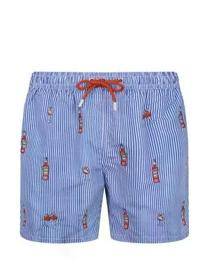 MC2 SAINT BARTH Striped Embroidered Swim Shorts - Blue