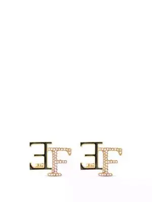 Elisabetta Franchi Logo Plaque Crystal Embellished Earrings - Gold