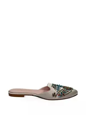 Oscar De La Renta Embellished Satin Mules