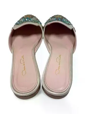 Oscar De La Renta Embellished Satin Mules