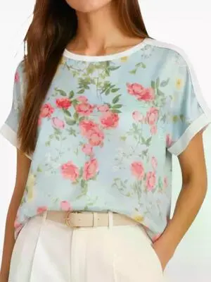 Liu Jo Floral-print Button-detail T-shirt