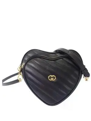 Gucci Diagonal Calfskin Interlocking G Heart Crossbody Bag - Black