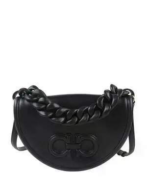 FERRAGAMO 2021-2026 Calfskin Aura Crescent Satchel - Black