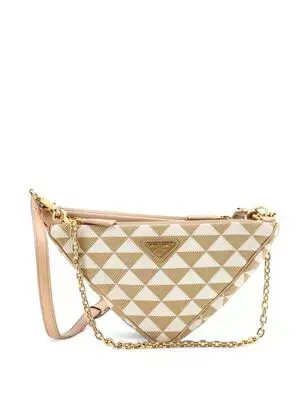 Prada Double Symbole Triangle Bag Leather And Jacquard Mini Shoulder Bag - Neutrals