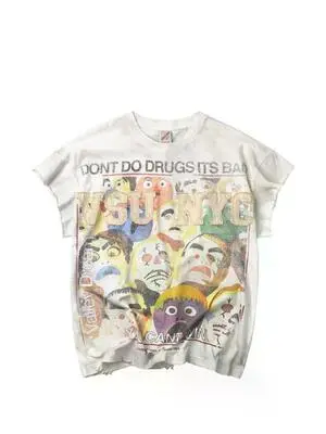 VALE FOREVER Graphic-print Cropped-sleeves Distressed T-shirt