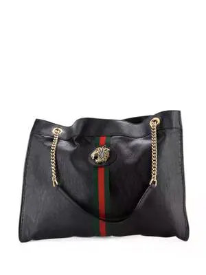 Gucci Rajah Chain Leather Large Tote Bag - Black