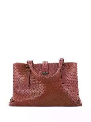 Bottega Veneta Roma Intrecciato Nappa Medium Tote Bag - Red