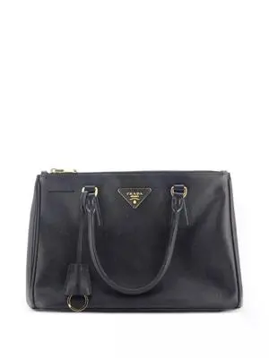 Prada Double Zip Lux Saffiano Leather Small Tote Bag - Black