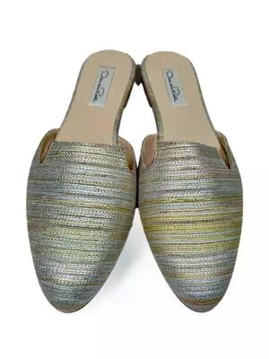 Oscar De La Renta Woven Striped Mules