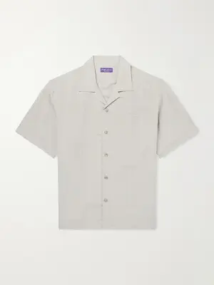 Ralph Lauren Purple Label Camp-collar Silk And Linen-blend Shirt - Gray