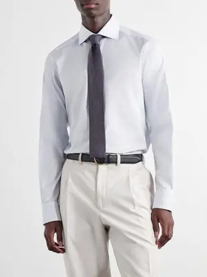 Zegna Cutaway-collar Striped Cotton-poplin Shirt