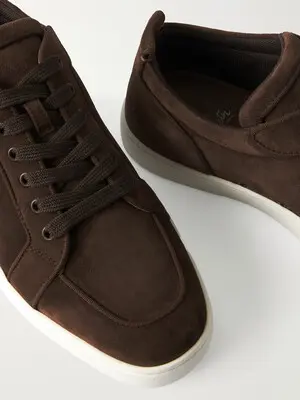 CHRISTIAN LOUBOUTIN Rantulow Grosgrain-trimmed Suede Sneakers