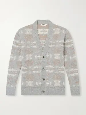Altea Virgin Wool-jacquard Cardigan - Gray
