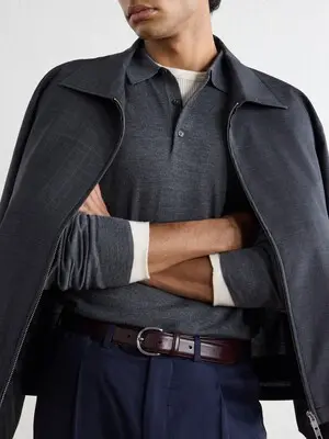 Altea Wool, Silk And Cashmere-blend Polo Sweater - Gray
