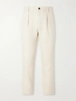 Mr P. Tapered Pleated Cotton And Cashmere-blend Trousers - Neutrals