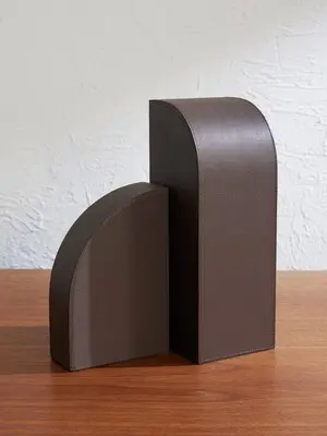 Assouline Cubist Leather Bookend - Brown