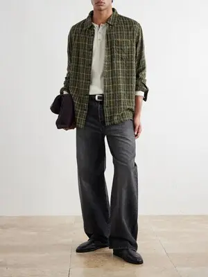 CORRIDOR Crinkled Checked Cotton-blend Shirt