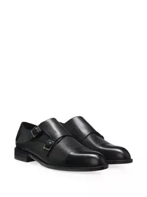 BOSS Double Monk Shoes In Leather With Perforated Detail