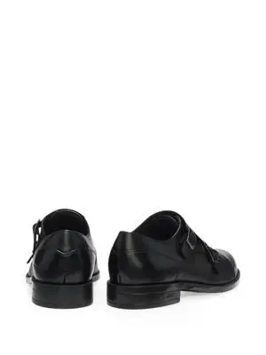 BOSS Double Monk Shoes In Leather With Perforated Detail