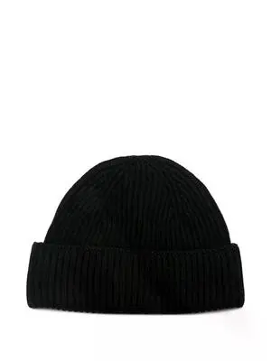 Maison Kitsuné Ribbed Knit Beanie Hat - Black