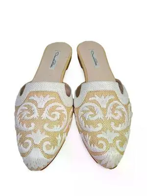 Oscar De La Renta Embroidered Raffia Mules