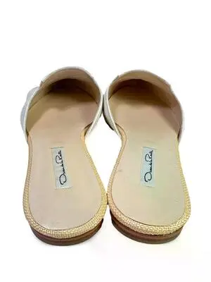 Oscar De La Renta Embroidered Raffia Mules