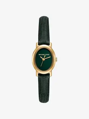 Michael Kors Petite Maude Gold-tone And Lizard Embossed Leather Watch In By - Green