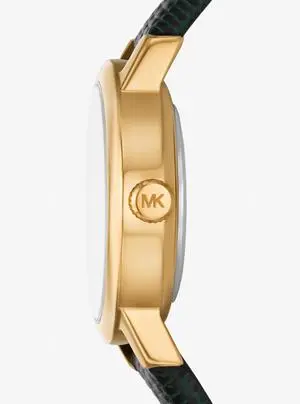 Michael Kors Petite Maude Gold-tone And Lizard Embossed Leather Watch - Green