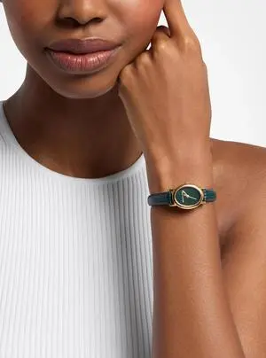 Michael Kors Petite Maude Gold-tone And Lizard Embossed Leather Watch - Green