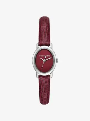 Michael Kors Petite Maude Silver-tone And Lizard Embossed Leather Watch In By - Red