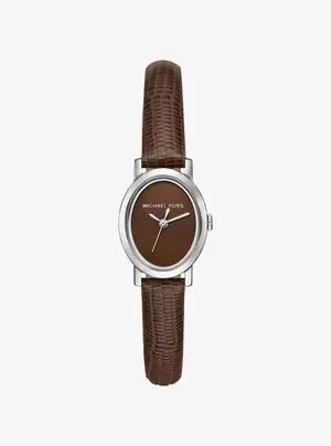 Michael Kors Petite Maude Silver-tone And Lizard Embossed Leather Watch In By - Brown