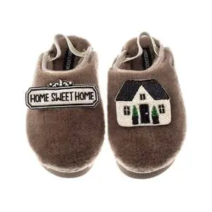 LAINES LONDON Flatform Cloud Slippers With Home Sweet Home Brooches - Brown