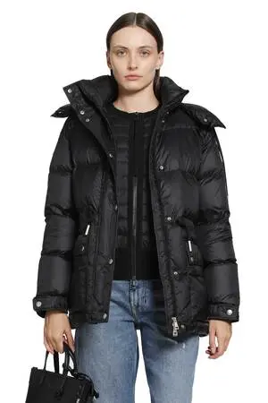 Moncler Sesie Hooded Mid-length Down Jacket - Black