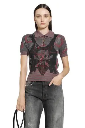 VIVIENNE WESTWOOD Trompe L'oeil Knit Polo Shirt - Grey