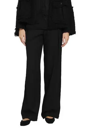 YEHUAFAN Wool Wide-leg Trousers - Black