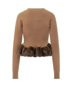 Stella McCartney Faux Fur Trim Peplum Knitted Jumper - Brown