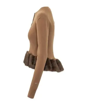 Stella McCartney Faux Fur Trim Peplum Knitted Jumper - Brown